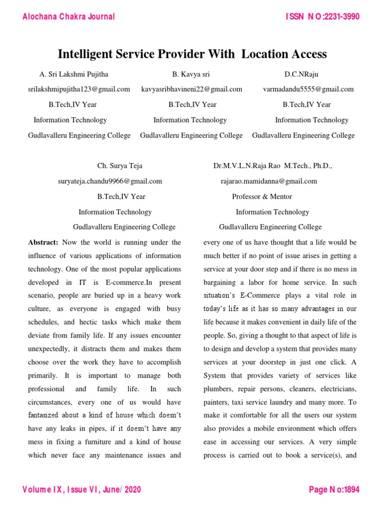 Intelligent Service Provider With Location Access: Alochana Chakra ...