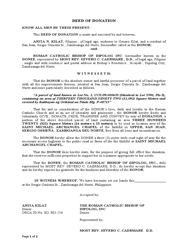 Deed of Donation Format Church | PDF