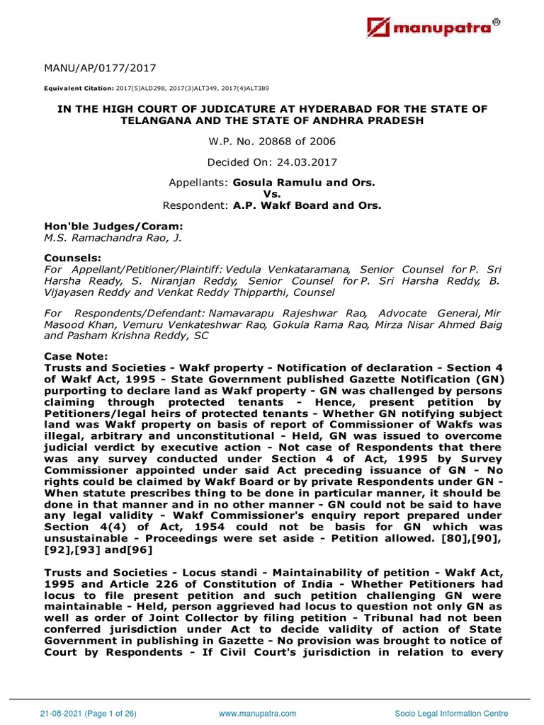 Wakf Property Dispute Judgment | PDF | Jurisdiction | Lawsuit