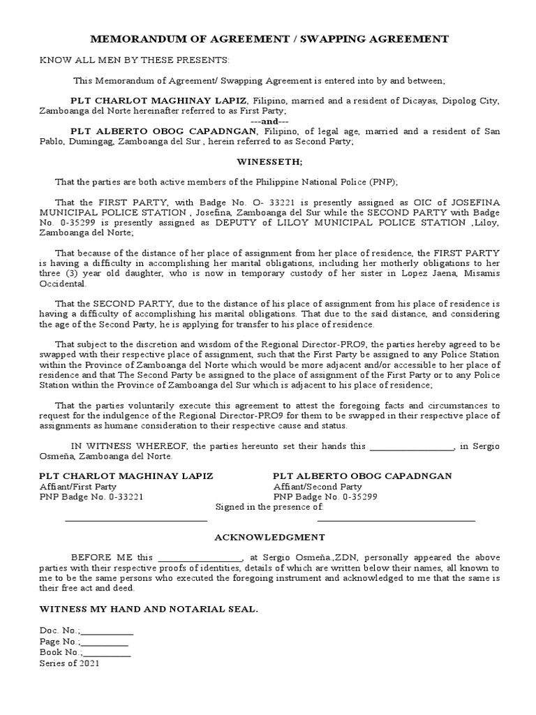 Swapping Agreement - Lapiz | PDF | Government | Common Law