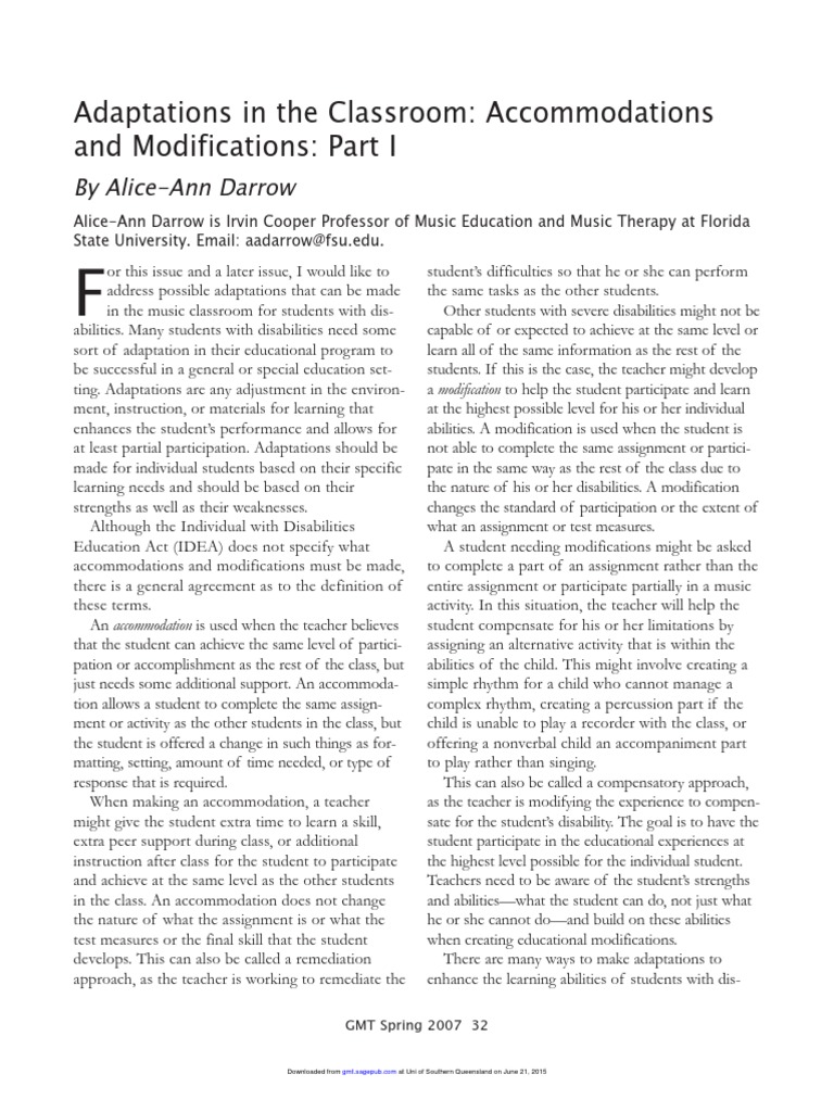 Adaptations in The Classroom: Accommodations and Modifications: Part I ...