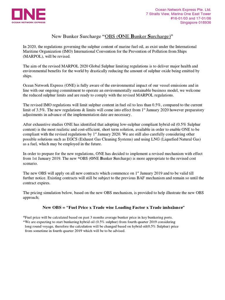 ONE Bunker Surcharge Update 2019 | PDF | Fuel Oil | Liquefied Natural Gas