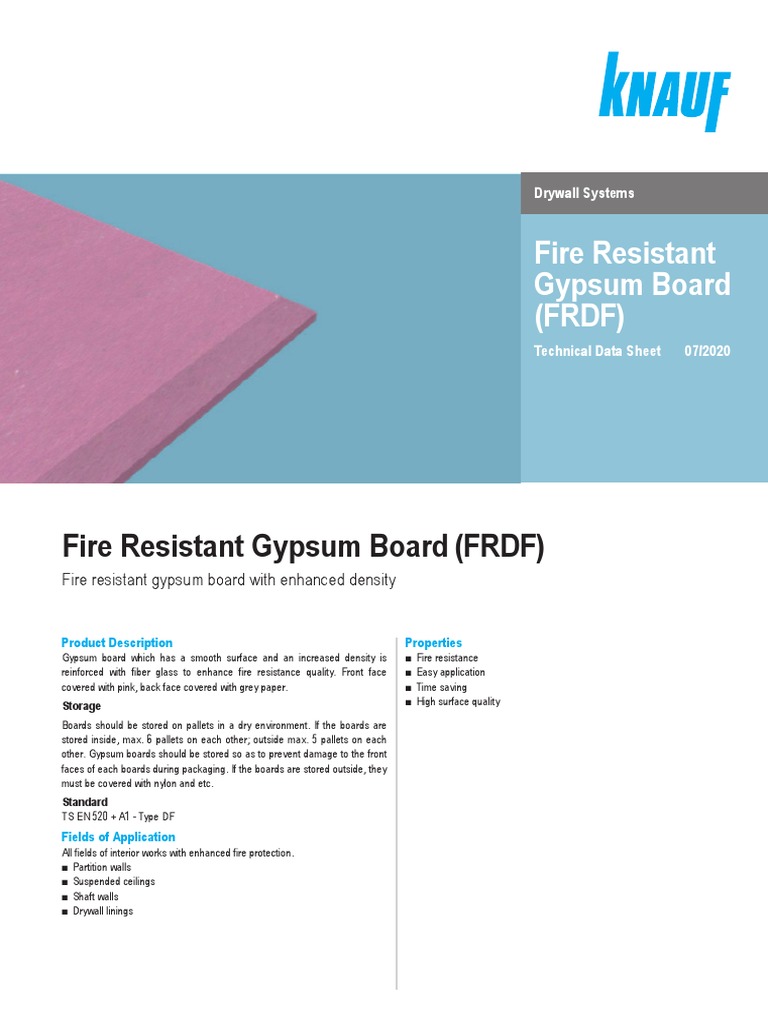Fire Resistant Gypsum Board (FRDF) | PDF | Drywall | Materials