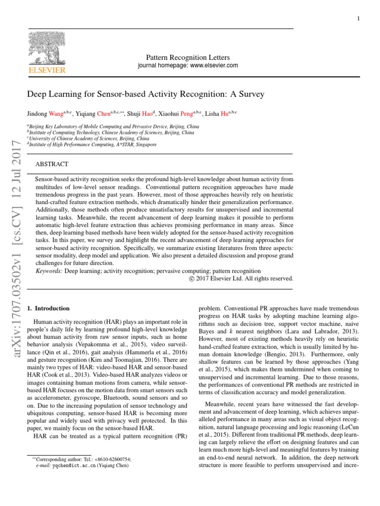Deep Learning For Sensor Based Activity Recognition A Survey Pdf Deep Learning Artificial