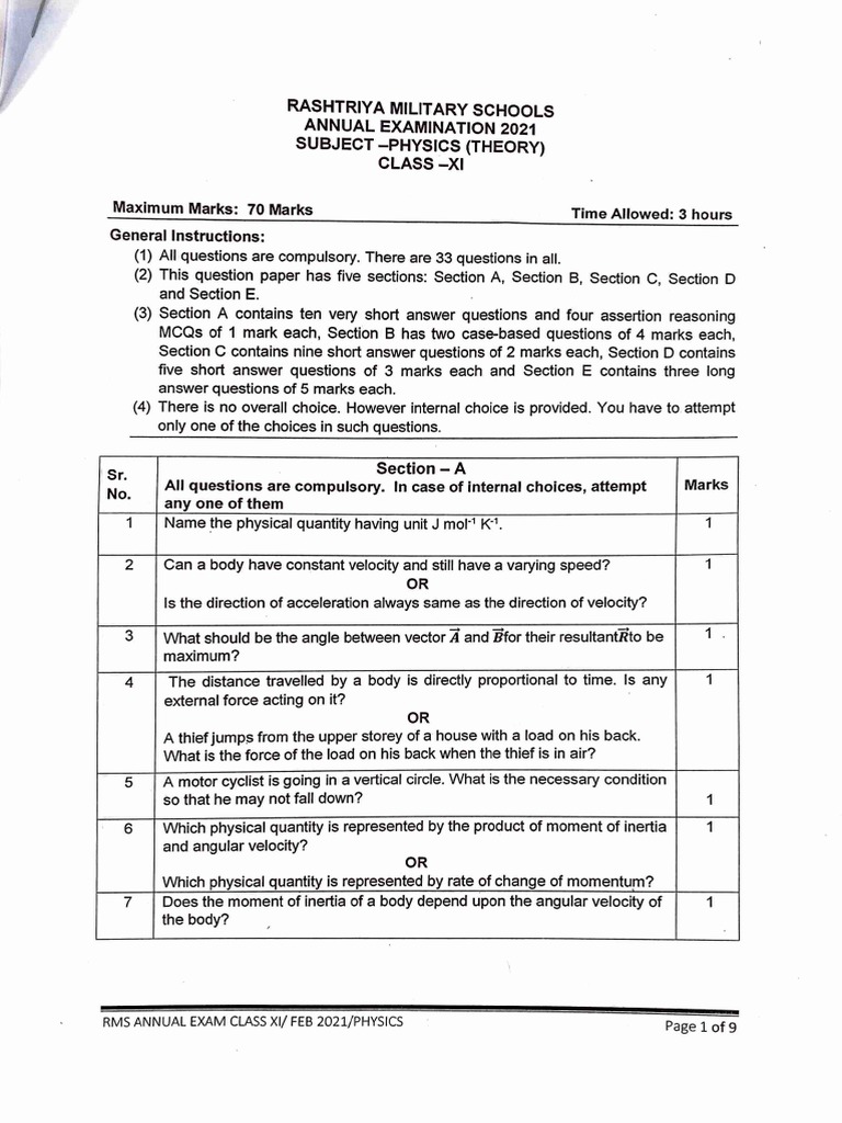 Xi Physics Annual Exam 13 March 2021 | PDF | Temperature | Velocity