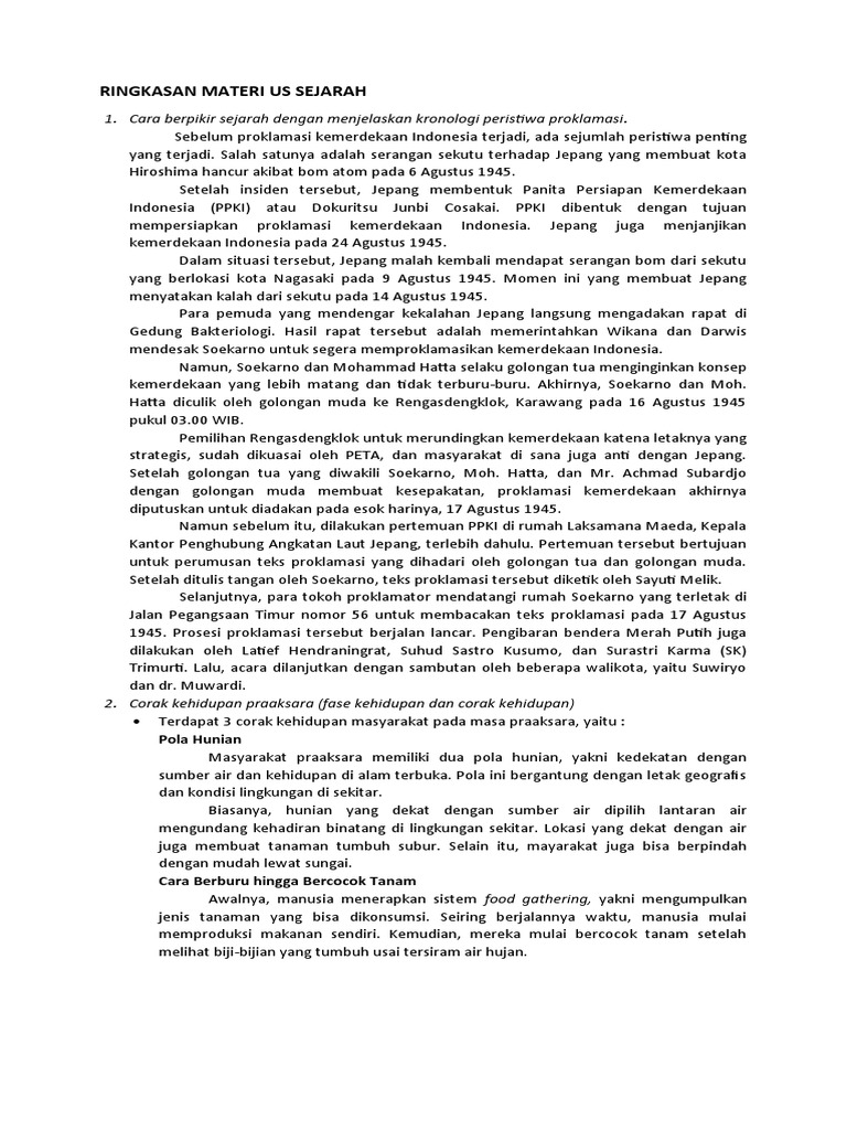 Ringkasan Materi Us Sejarah | PDF | Ilmu Sosial