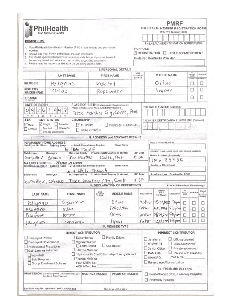 Philhealth Member Registration Form | PDF