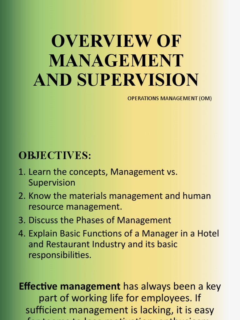 Overview of Management and Supervision | Download Free PDF | Supervisor ...