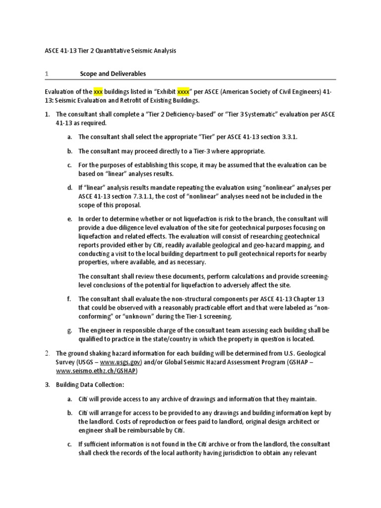 ASCE 41 13 Tier 2 Seismic Analysis - Scope of Work | PDF | Evaluation ...