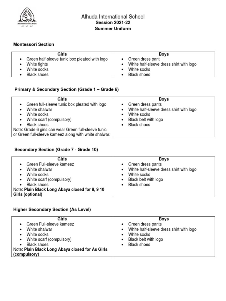 Alhuda International School Uniform Guide | PDF | Clothing | Softlines (Retail)