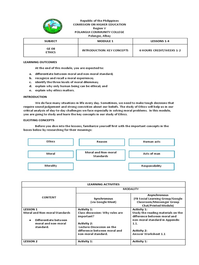 Ge 08 Module 1 | PDF | Morality | Reason