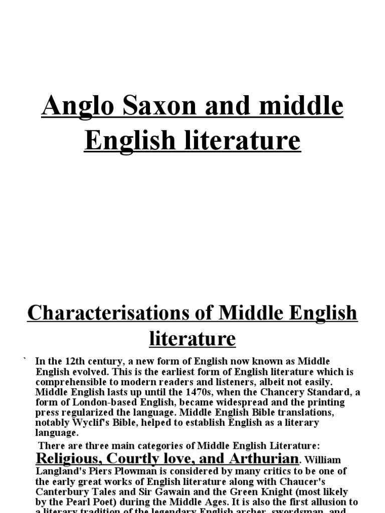 Anglo Saxon and Middle English Literature English Lit | PDF | Geoffrey ...