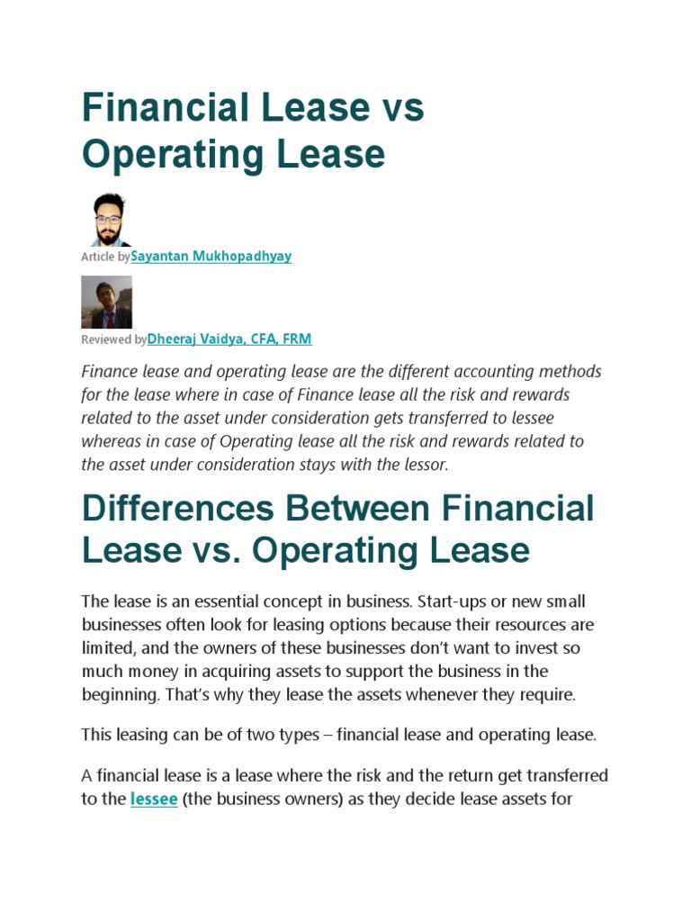 Financial Lease Vs Operating Lease | PDF | Lease | Renting