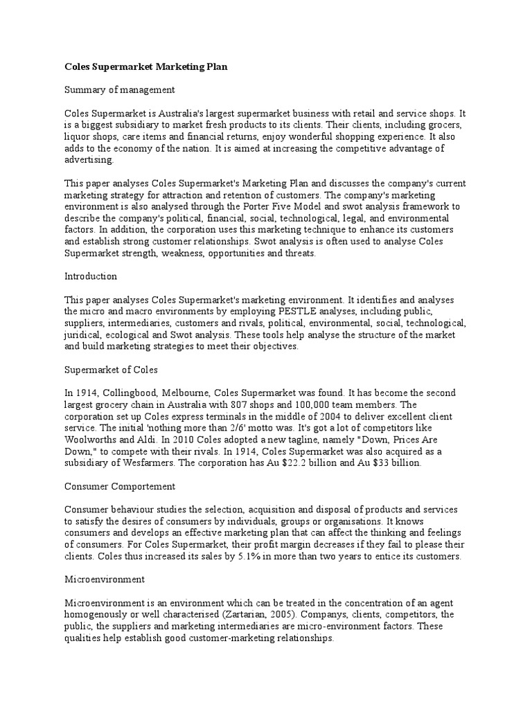 Coles Supermarket Marketing Plan | PDF | Supermarket | Retail