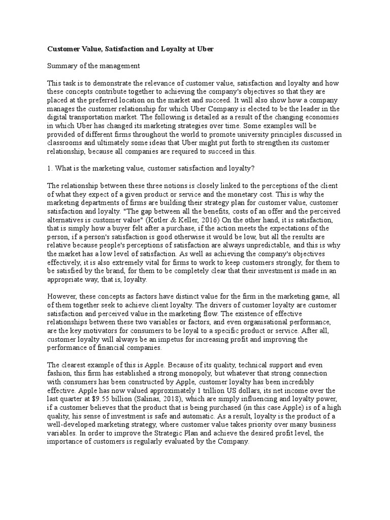 Customer Value, Satisfaction and Loyalty at Uber | PDF | Customer ...