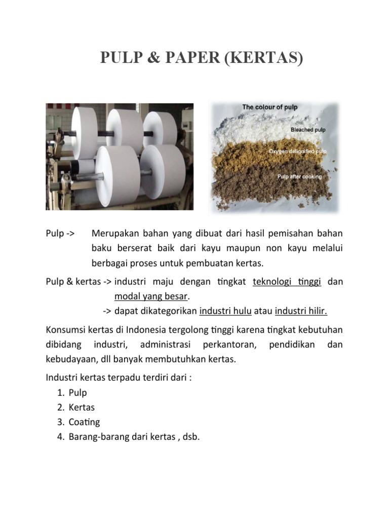 Proses Pembuatan Pulp dan Kertas | PDF