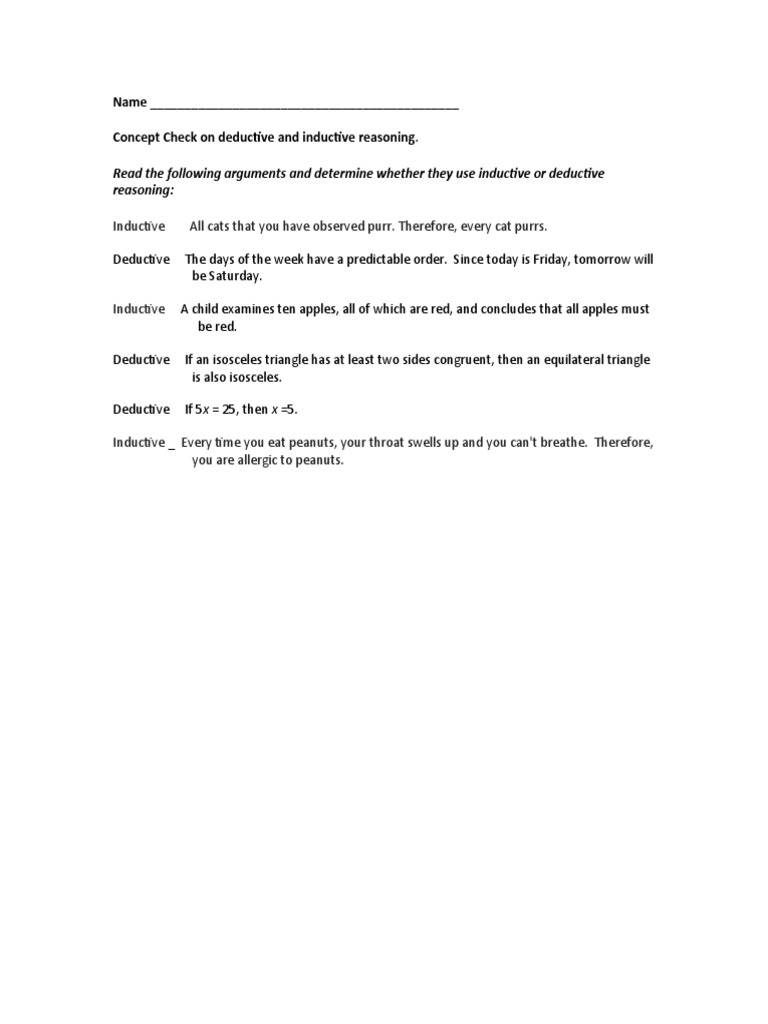 Deductive and Inductive Reasoning With Answers | PDF