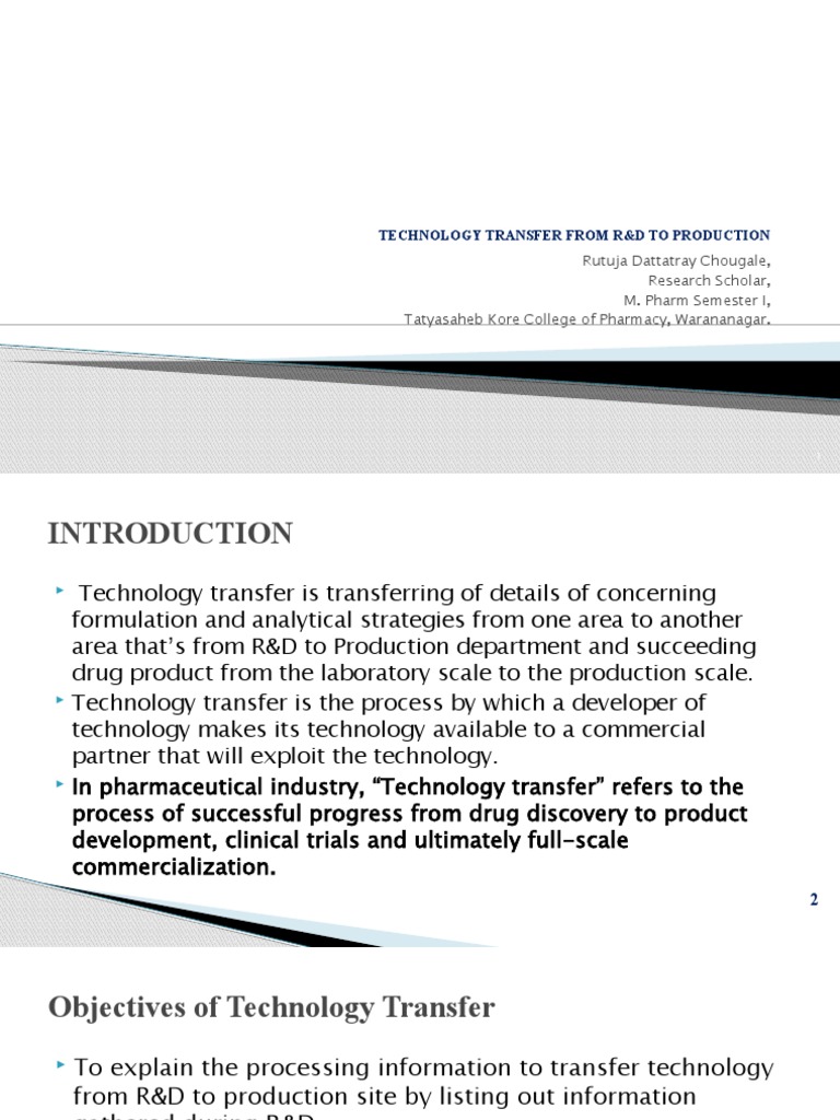 Technology Transfer From R&D To Production | PDF | Packaging And ...