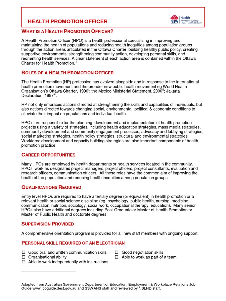 Health Promotion Officer W H P O ?: Hatisa Ealth Romotion Fficer ...