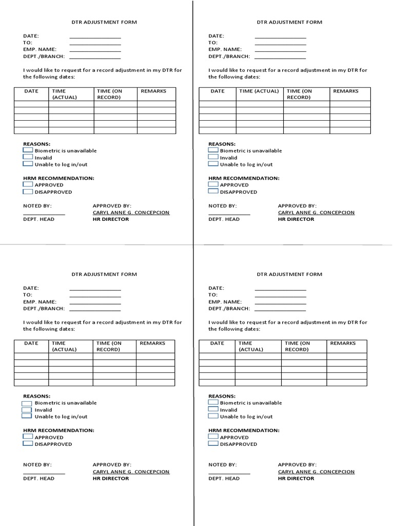 DTR Adjustment Form Soft | PDF | Human Resource Management | Employment