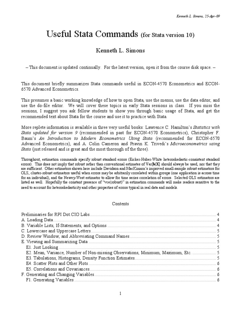 Useful Stata Commands Pdf Coefficient Of Determination Regression Analysis 