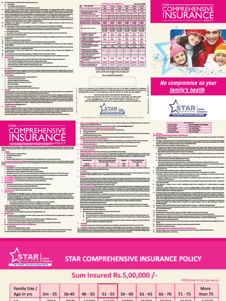 Star Health Comprehensive Policy Details | PDF | Insurance | Hiv/Aids