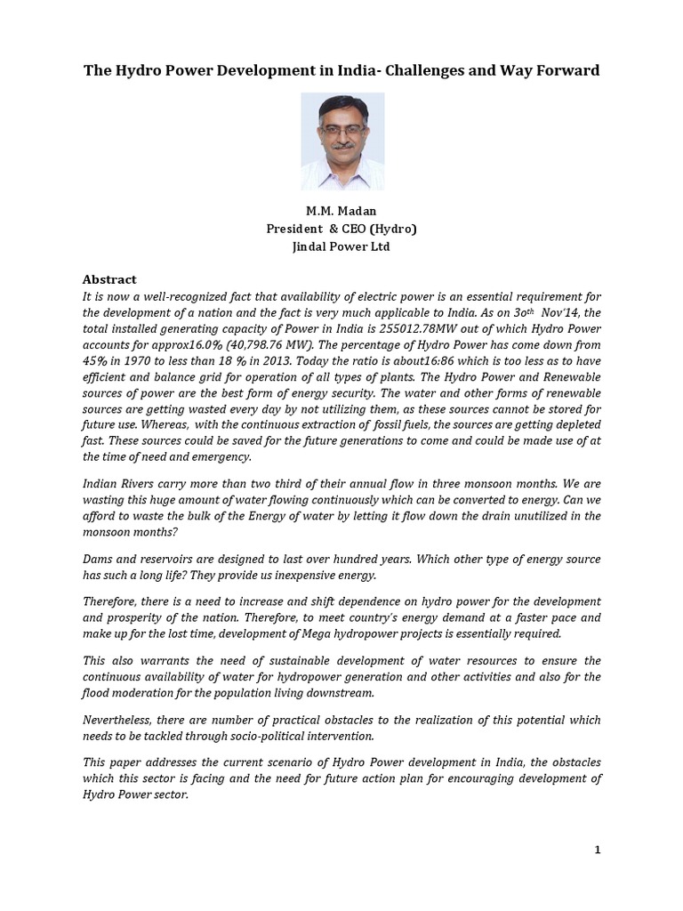 Hydro Power Development in India Challenges and Way Forward by MR MM ...