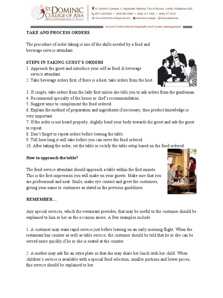 Order Taking Procedures in Restaurants | PDF | Waiting Staff | Menu