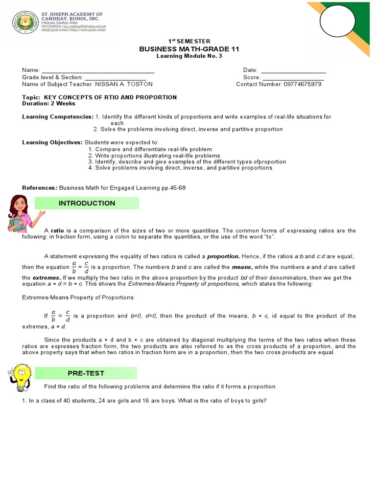 Business Math-Grade 11: A B C D | Download Free PDF | Ratio | Force