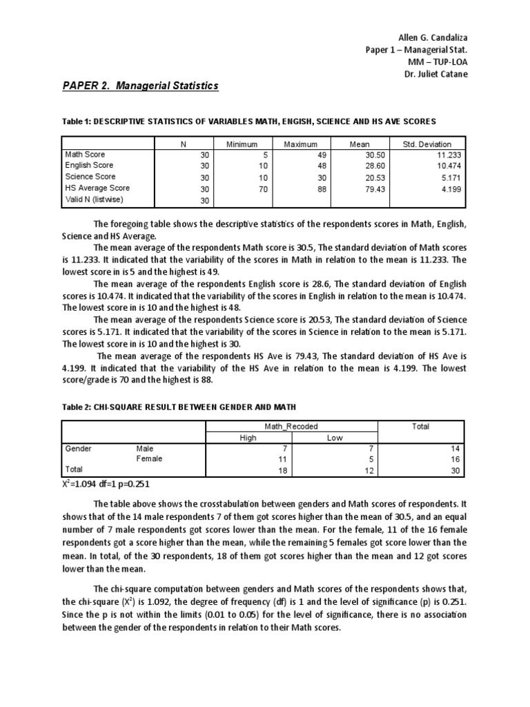 PAPER 2. Managerial Statistics: Table 1: Descriptive Statistics of ...