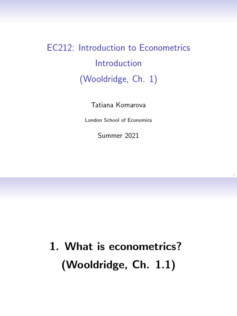 EC212: Introduction To Econometrics (Wooldridge, Ch. 1) : Tatiana ...