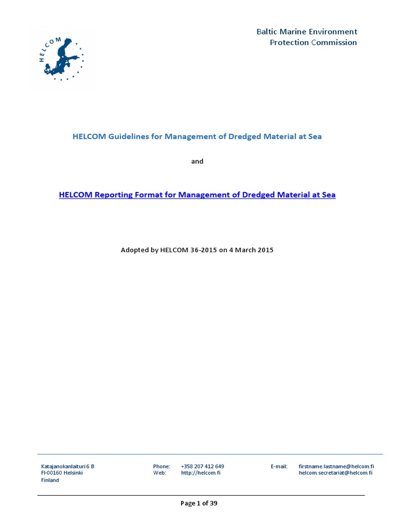 HELCOM Guidelines For Management of Dredged Material at Sea | PDF | Water Pollution | Dredging
