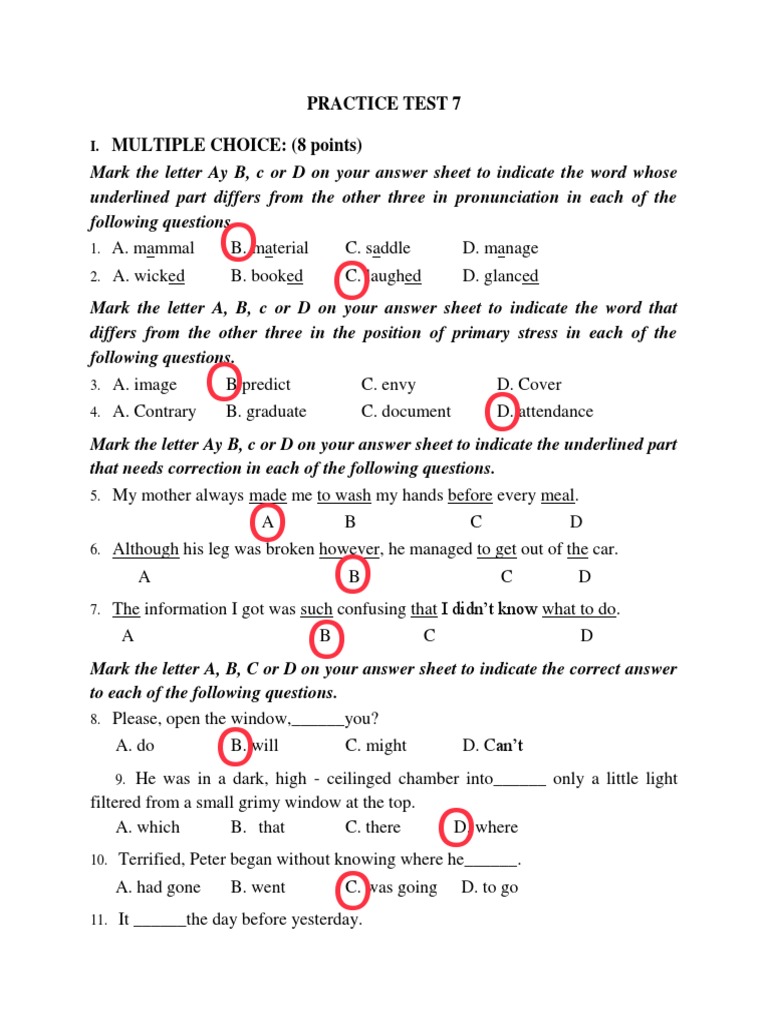 O O O O O O: Practice Test 7 MULTIPLE CHOICE: (8 Points) | PDF | Jeans ...