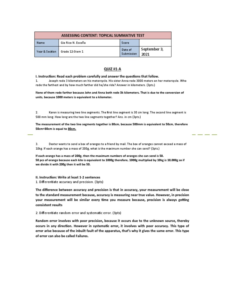Gen Physics First Assignment | PDF | Accuracy And Precision | Observational Error