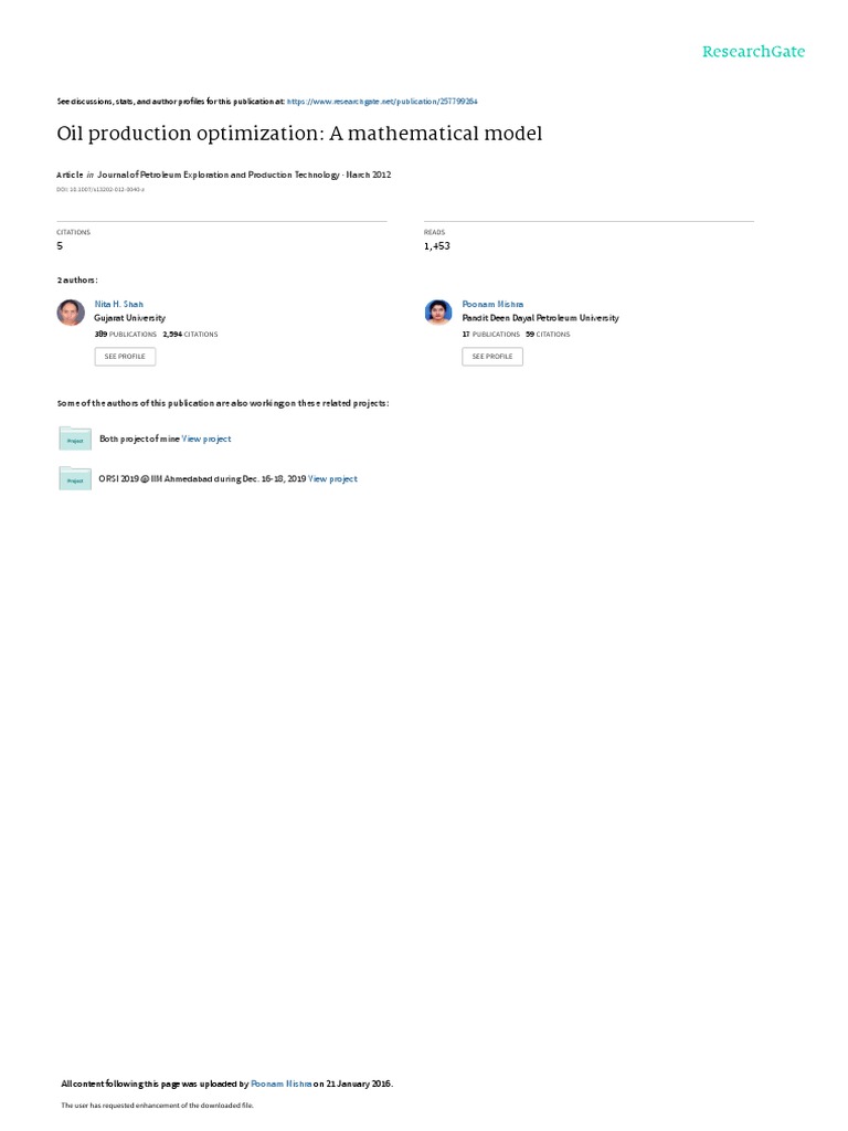 Oil Production Optimization: A Mathematical Model | PDF | Petroleum ...