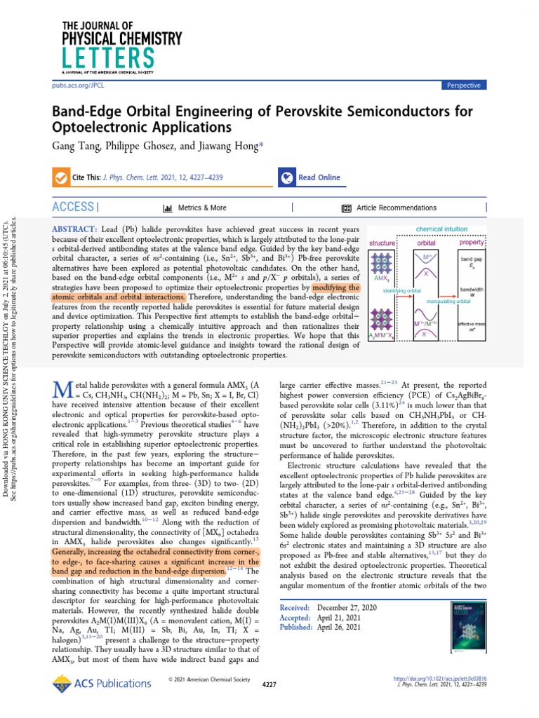 JPCL Band-Edge Orbital Engineering of Perovskite Semiconductors For ...