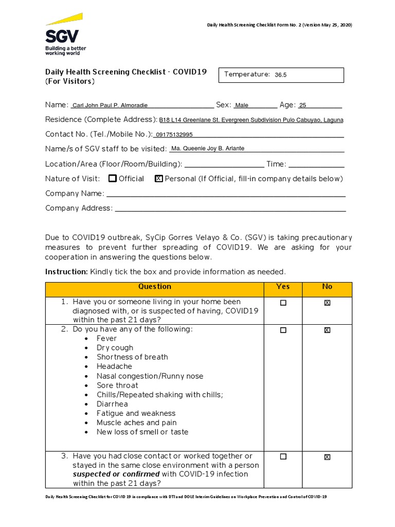 Daily COVID-19 Health Screening Form | PDF | Information Privacy ...