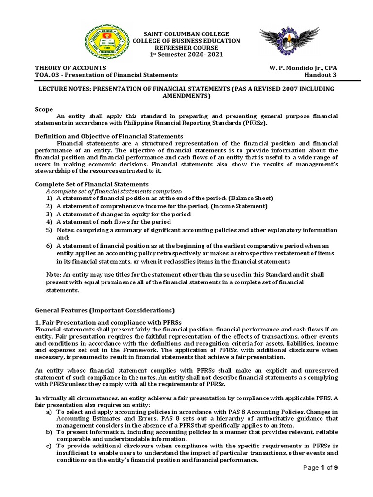 A Complete Set of Financial Statements Comprises | PDF | Income ...