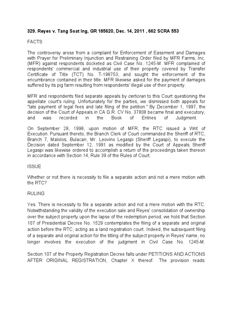 Reyes v. Tang Soat Ing, GR 185620, Dec. 14, 2011, 662 SCRA 553 | PDF ...
