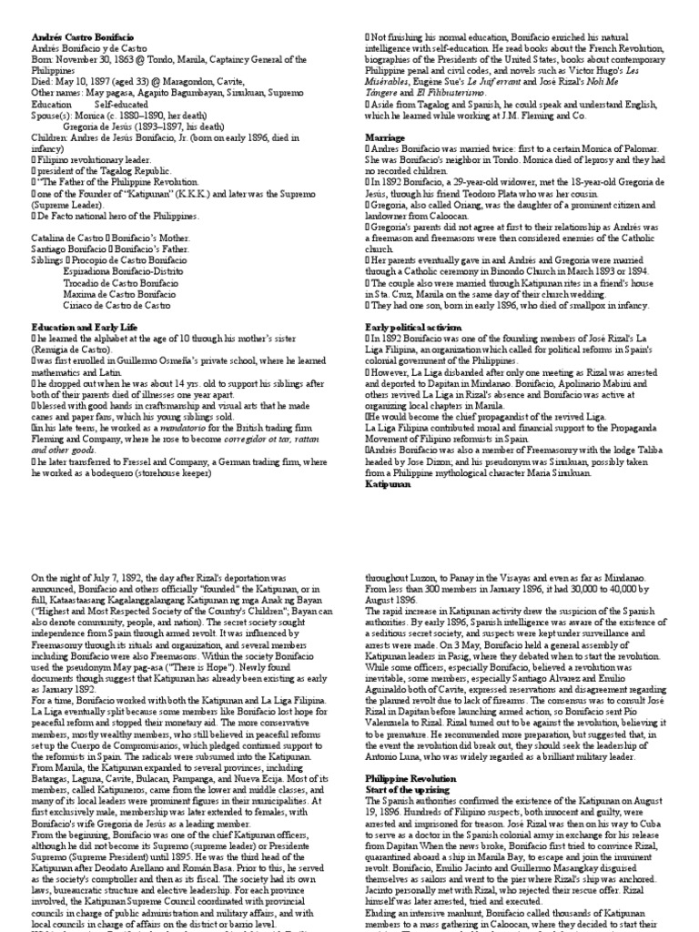 Andrés Castro Bonifacio II | PDF | Philippines