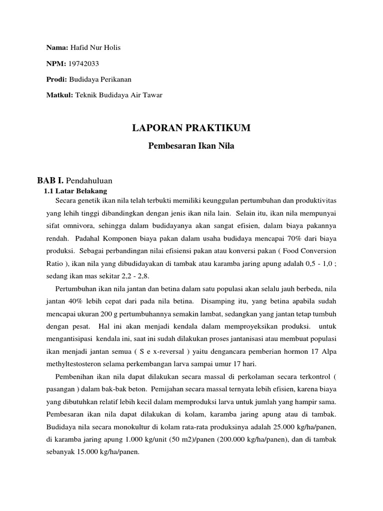 TEKNIK PEMBESARAN IKAN NILA | PDF