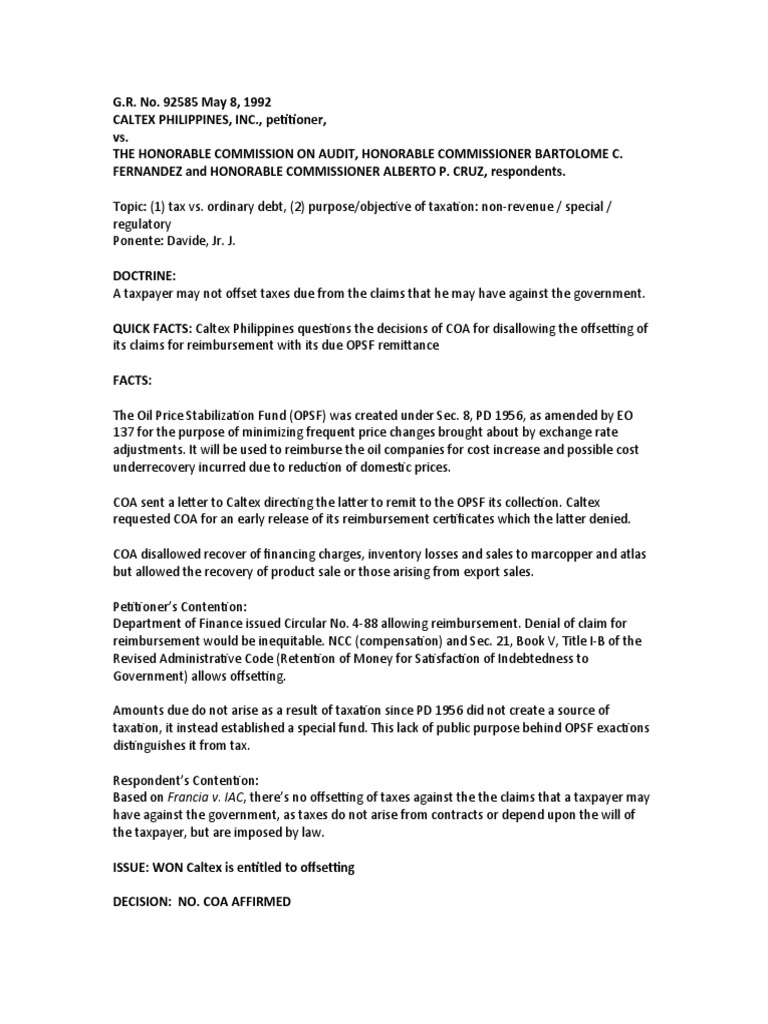 Caltex V COA Digest | PDF | Taxes | Taxpayer
