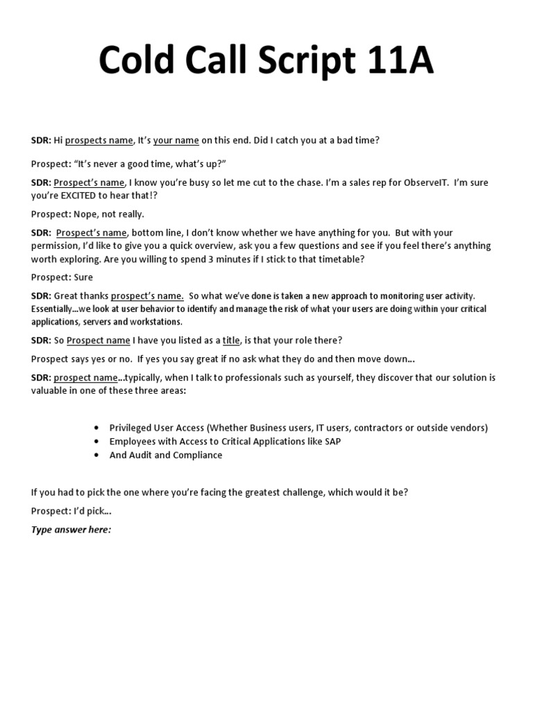 Basic Cold Call Script Example | PDF | Computing | Information Technology Management