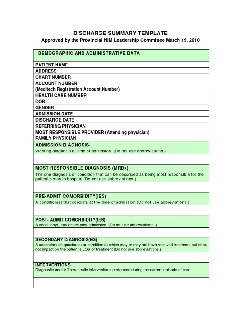 Sample Discharge Summary Template | PDF | Health Informatics | Comorbidity
