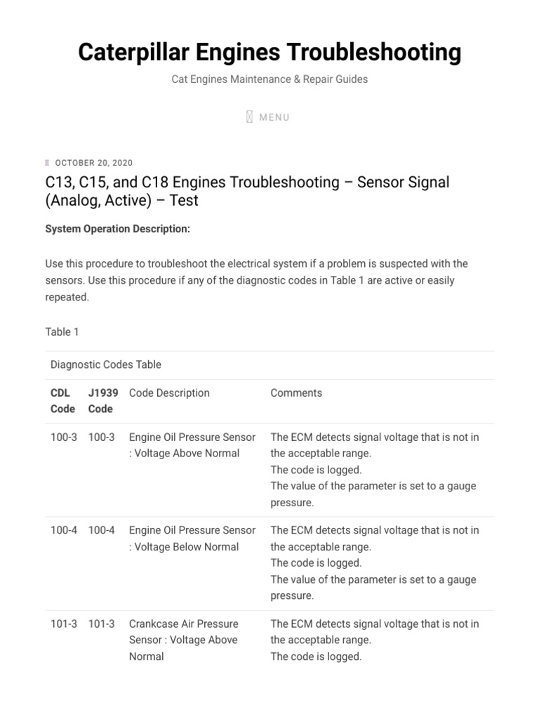 C13, C15, and C18 Engines Troubleshooting - Sensor Signal (Analog ...