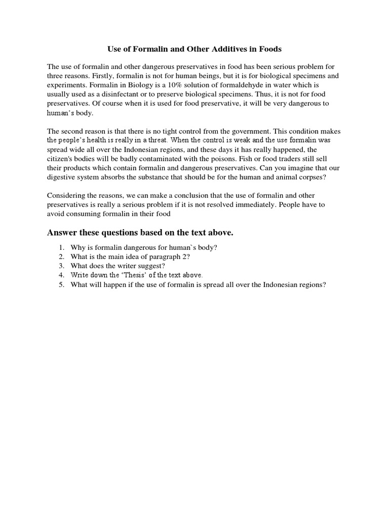 Use of Formalin and Other Additives in Foods | PDF