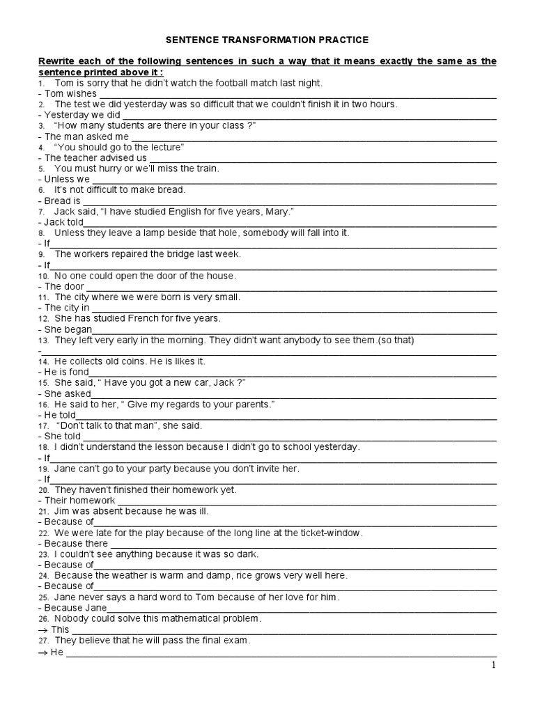 English Sentence Transformations | PDF