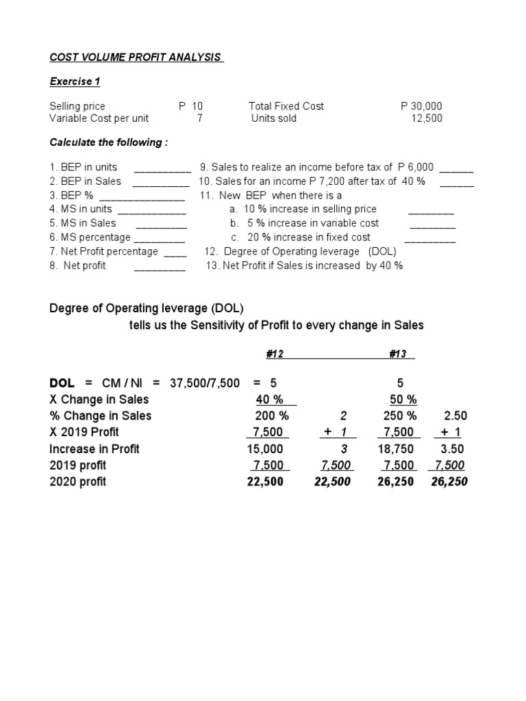 Cost-Volume-Profit Analysis Exercises | PDF | Government Finances ...