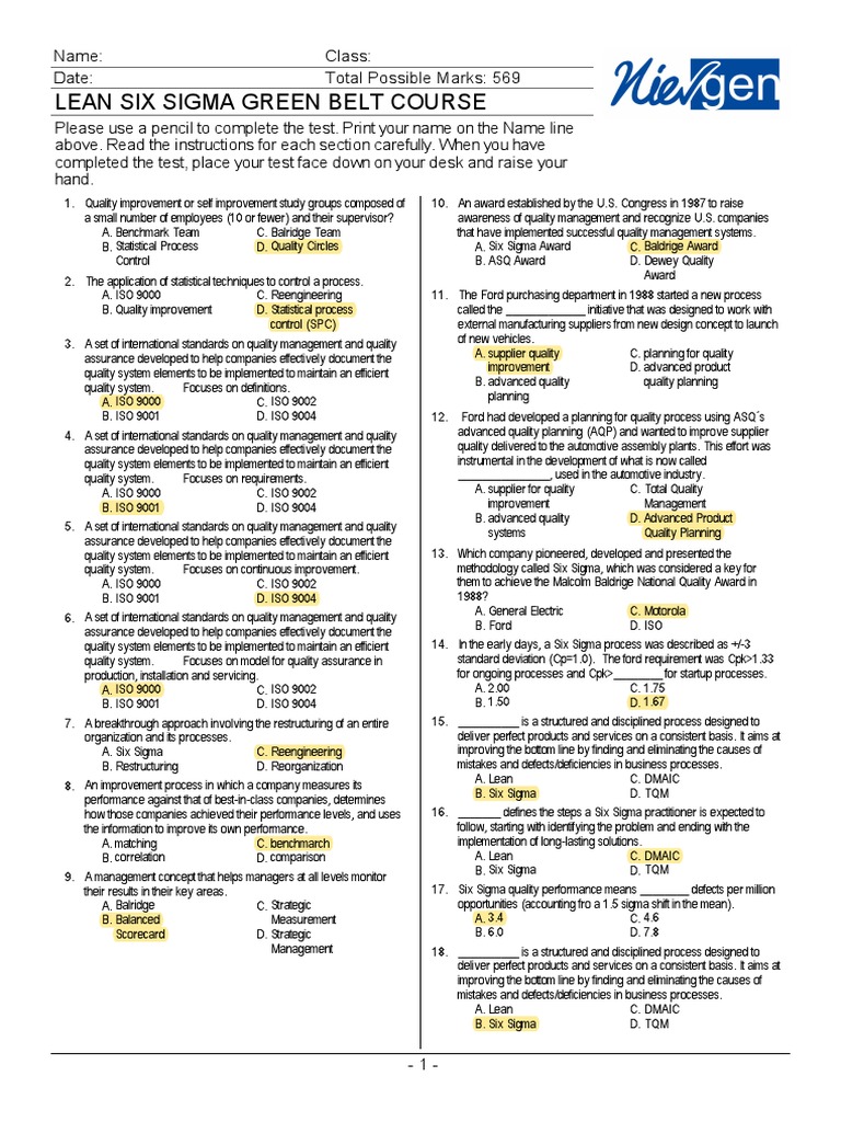 Sixsigma BB Exam | PDF | Quality (Business) | Six Sigma
